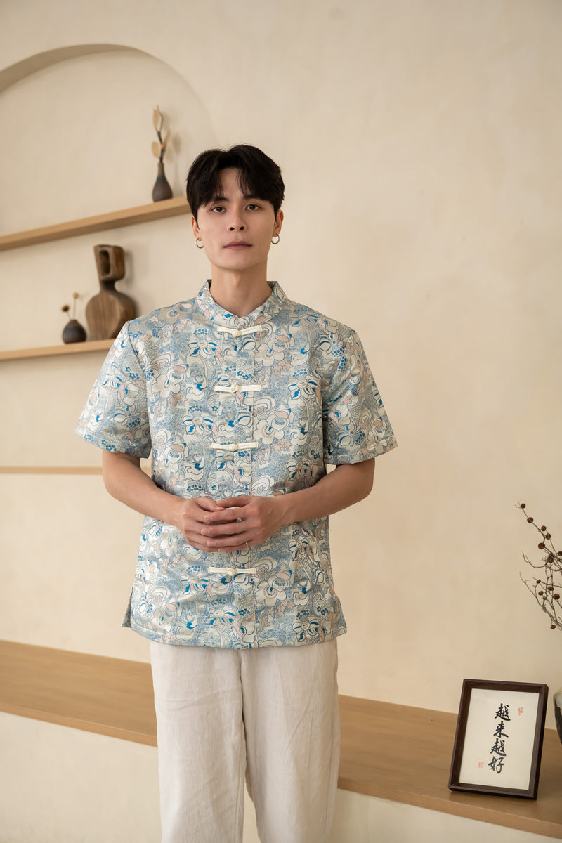 Porcelain Blue Men’s Cheongsam Shirt | CNY 2026 Family Outfits ...